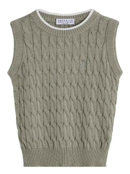 Brunello Cucinelli Cable Knit Cotton Vest - Sage
