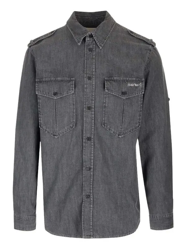 Isabel Marant Étoile Logo Embroidered Long-sleeved Denim Shirt - Black
