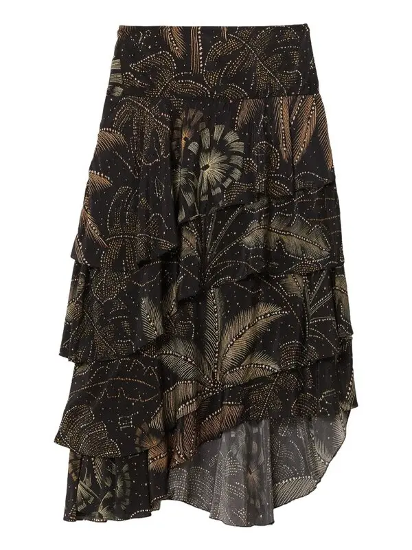 Farm Rio Tiered Midi Skirt - Black