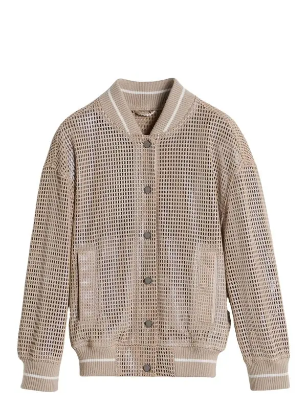 Brunello Cucinelli Perforated Leather Bomber Jacket - Beige