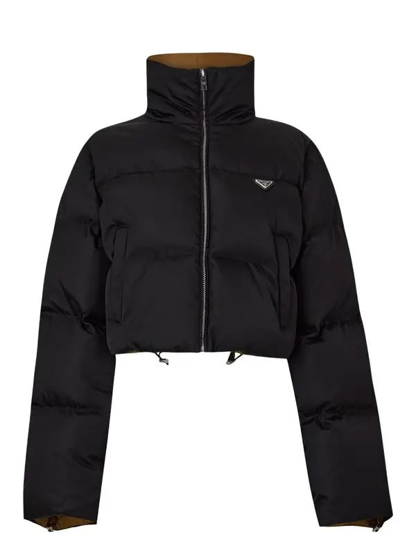 Prada Cropped Quilted Stand Collar Puffer Jacket - Black