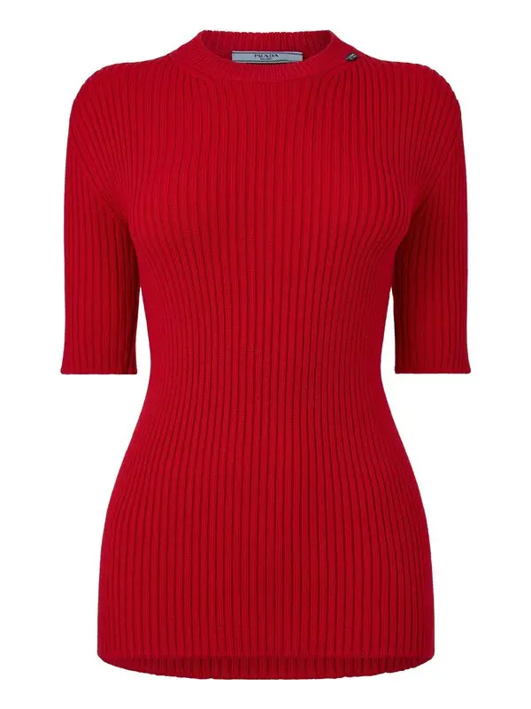 Prada Fitted Midsleeve Knit Top - Red