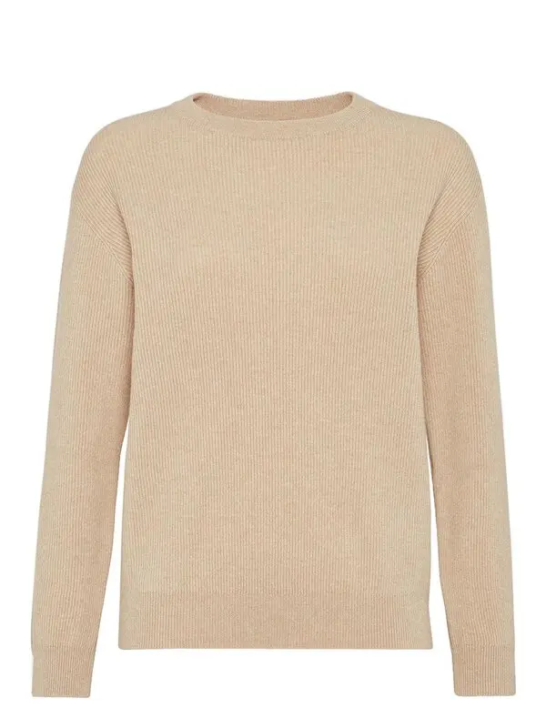Brunello Cucinelli Cashmere English Rib Knit Sweater - Beige