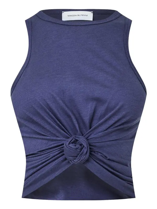 Magda Butrym Cropped Sleeveless Tank Top With Front Knot Detail - Blue