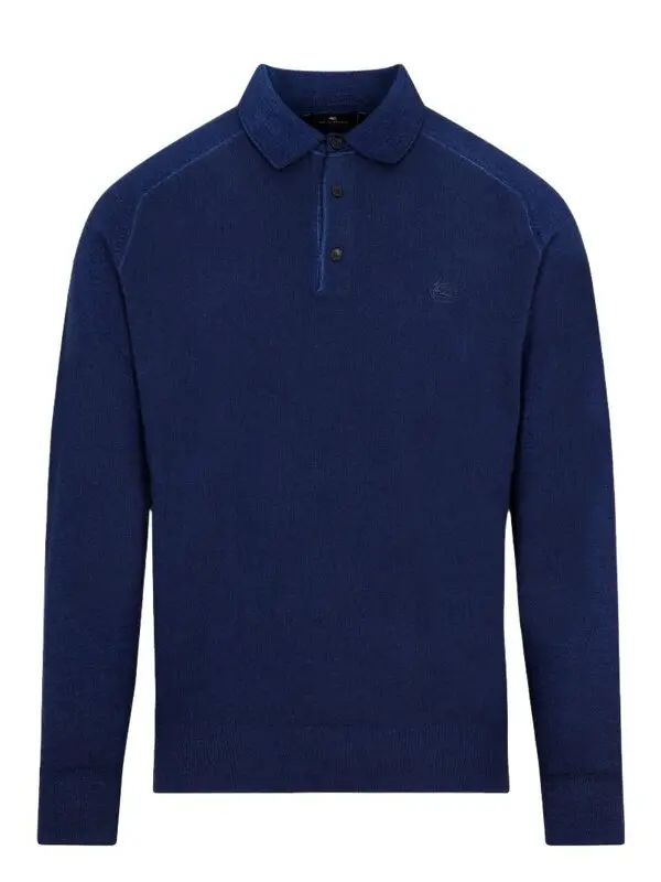 Etro Logo-embroidered Long-sleeve Polo Shirt - Blue