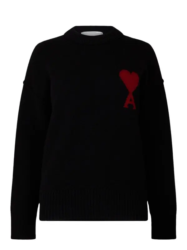 AMI Paris Embroidered Crew Neck Knit Sweater - No