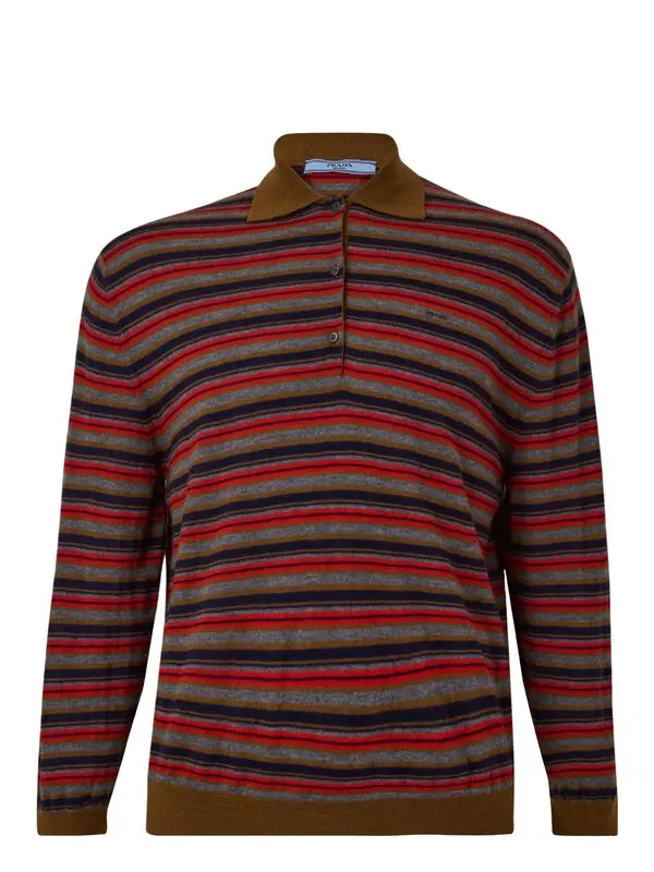 Prada Striped Long Sleeve Polo Knit Sweater - Black