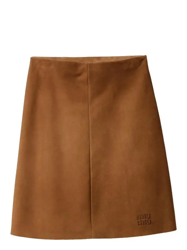 Miu Miu Waxed Suede Skirt - Brown