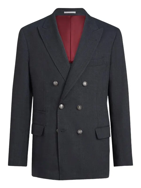 Brunello Cucinelli Chevron Double-breasted Blazer - Anthracite