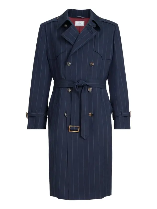 Brunello Cucinelli Striped Trench Coat - Blue