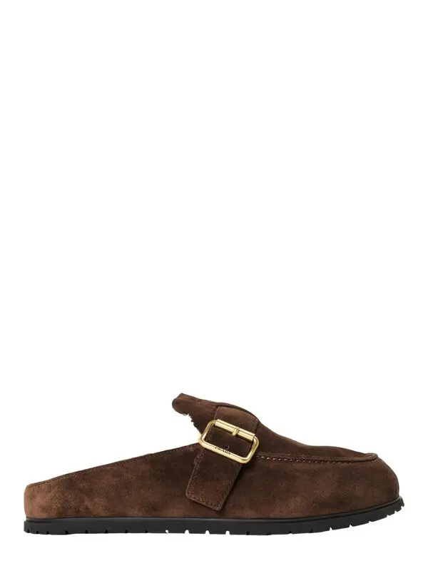Prada Buckled Suede Mules - Black