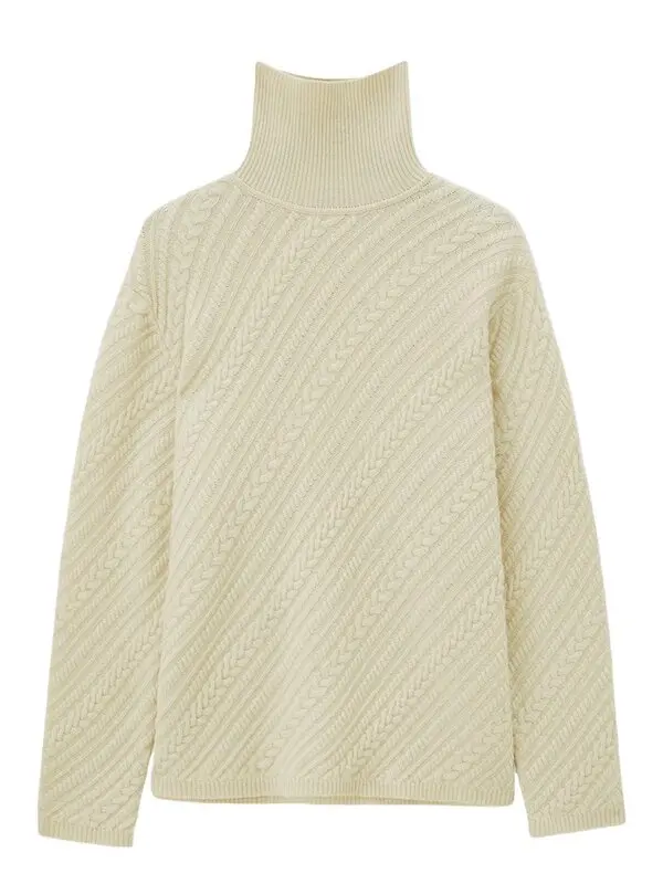 JOSEPH Cable Knit Turtleneck Sweater - Nude