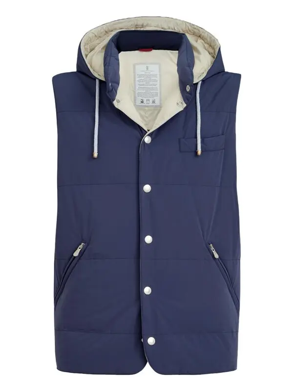 Brunello Cucinelli Sleeveless Padded Gilet With Detachable Hood - Blue