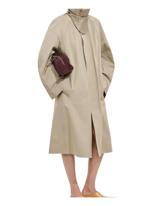 Bottega Veneta Cotton Trench Coat With Intrecciato Leather Collar - No