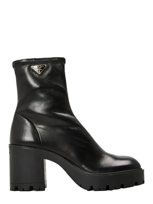 Prada Ankle High Heeled Boots With Platform Sole - Black