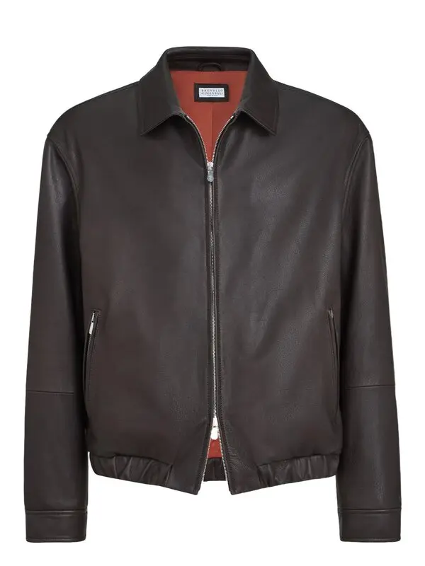Brunello Cucinelli Leather Bomber Jacket - Black