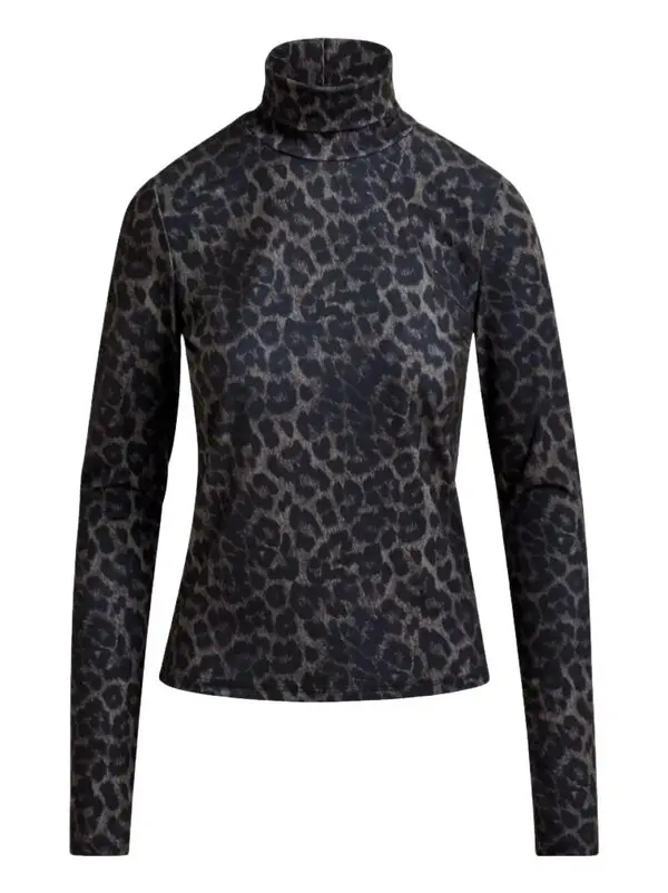 Essentiel Antwerp Leopard Print Turtleneck Top - Black/brown