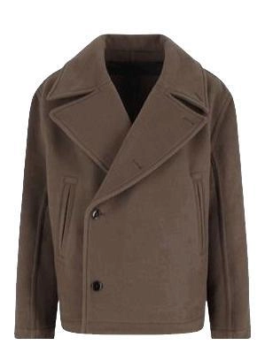 LEMAIRE Double-breasted Long-sleeved Coat - Dark Squirrel