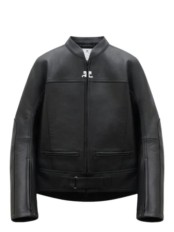 COURREGES Scuba Leather Zipped Bomber Jacket - Black
