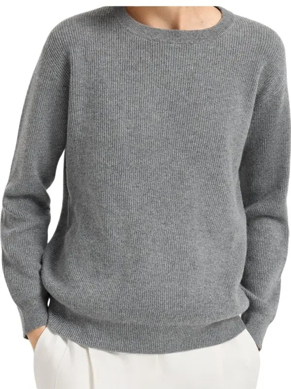 Brunello Cucinelli Cashmere English Rib Knit Sweater - Grey