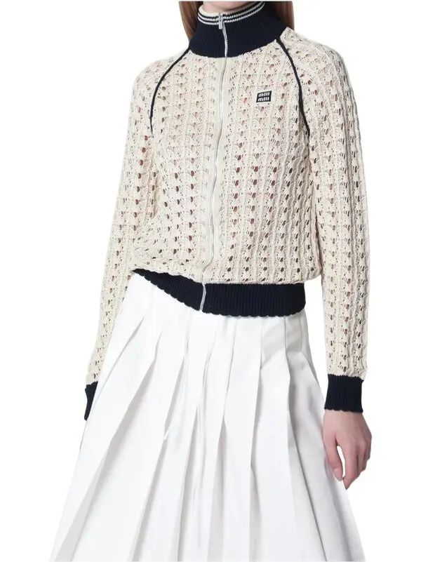 Miu Miu Cotton Zipper Cardigan - Beige