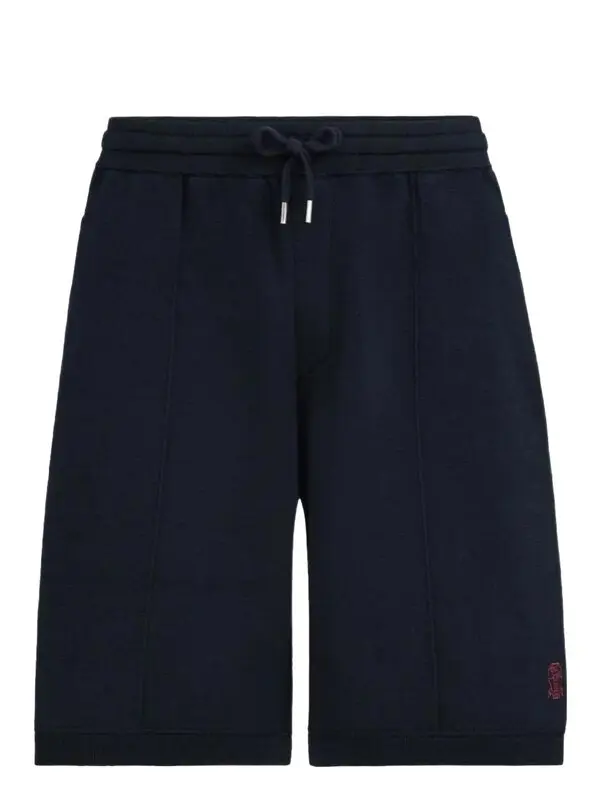 Brunello Cucinelli Cotton And Silk French-terry Double-knit Bermuda Shorts With Logo - Navy Blue
