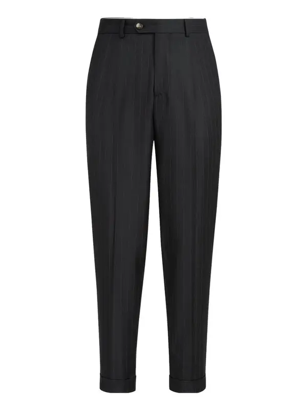 Brunello Cucinelli Tailored Pinstriped Pleated Trousers - Black