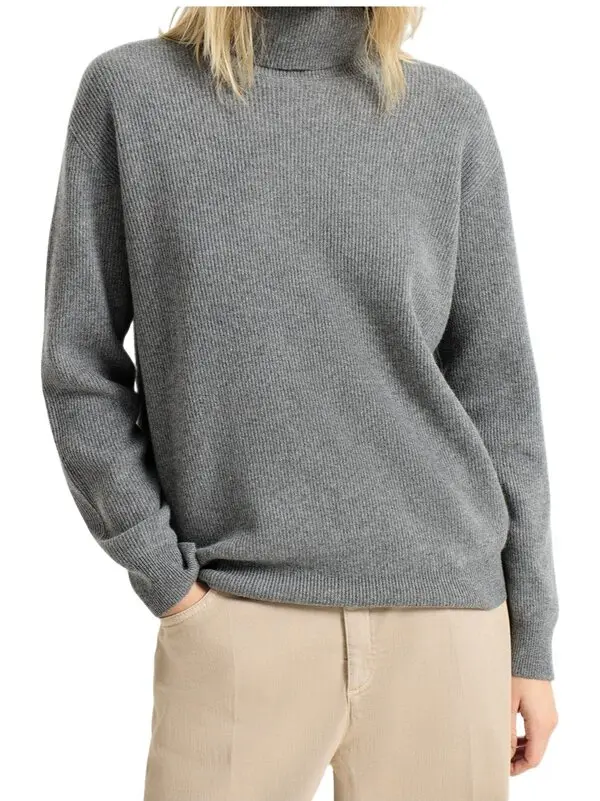 Brunello Cucinelli Cashmere Ribbed Turtleneck Sweater - Grey