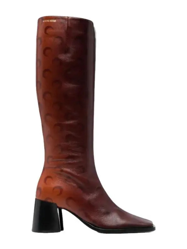 MARINE SERRE Mid-heel Knee-high Boots With Crescent Moon Print - Brown