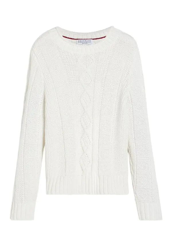 Brunello Cucinelli Fisherman Cable Knit Crew Neck Sweater - Panama
