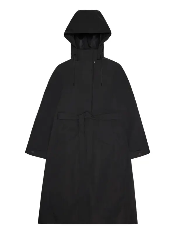 Rains Long Sleeve Hooded Trench Coat - Black