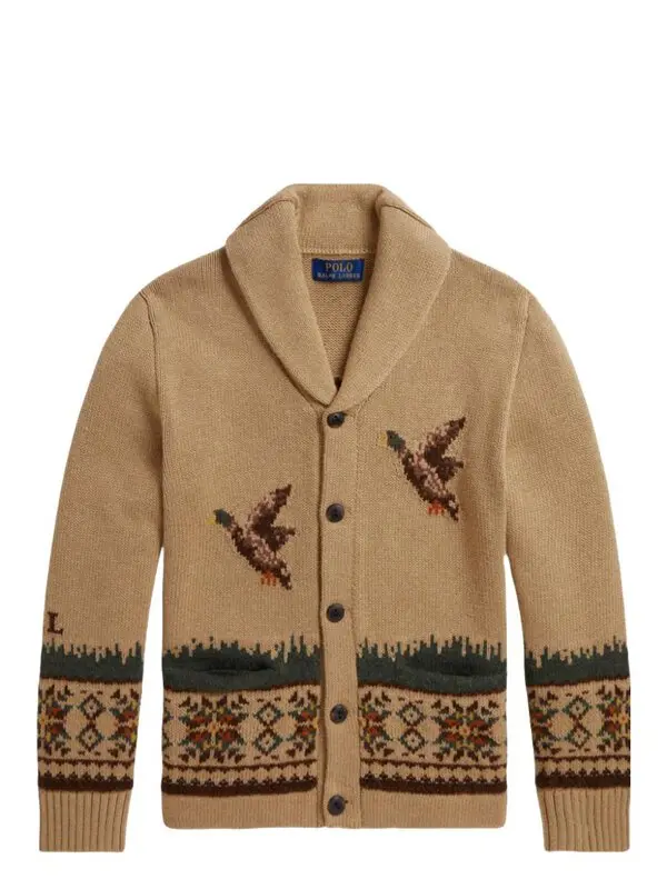 Polo Ralph Lauren Shawl Collar Cardigan With Duck Motif - Brown