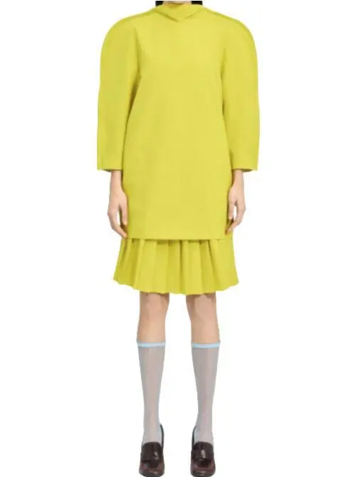 MAISON MARGIELA Lime Yellow Pleated Mini Dress - Lemon