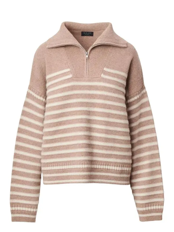 Rag & Bone Striped Half-zip Sweater - Camel