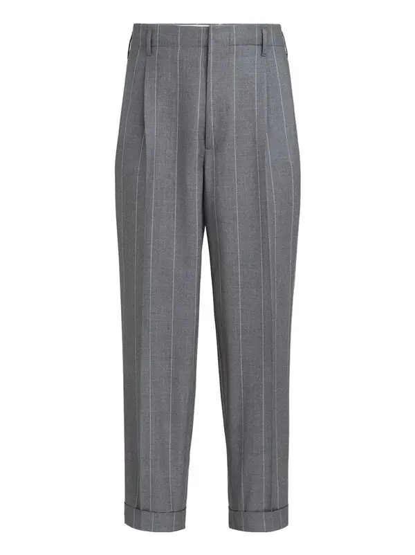 Brunello Cucinelli Virgin Wool Chalk Stripe Pleated Trousers - Gray