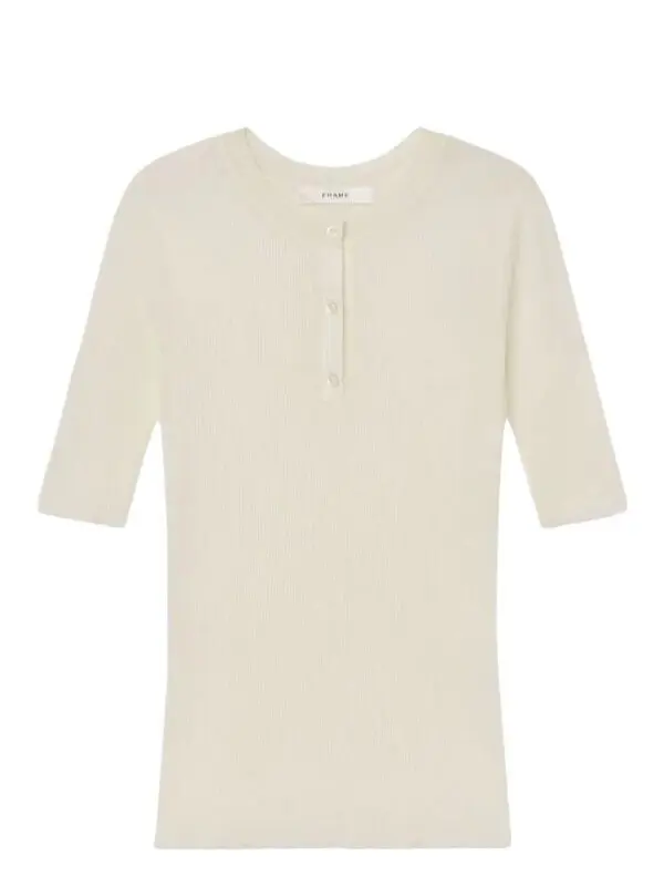 FRAME Henley Rib Tee - Cream