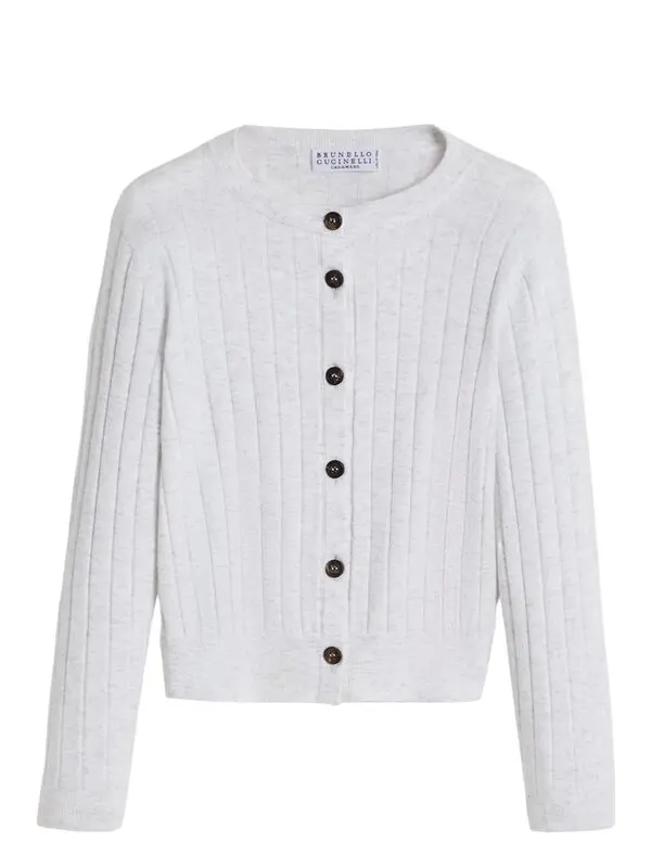 Brunello Cucinelli Ribbed-knit Cashmere Cardigan - Light Gray