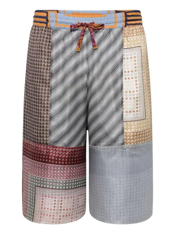 MARINE SERRE Patchwork Drawstring Shorts - Gray