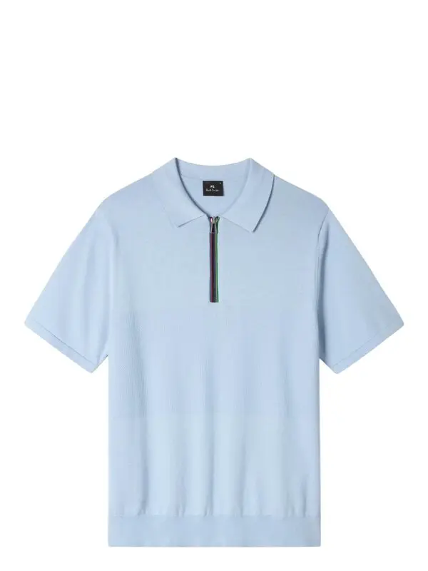 Paul Smith Sports Stripe' Zip Neck Polo Shirt - Light Blue