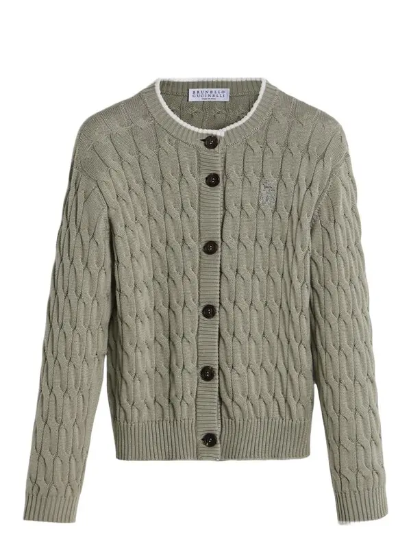 Brunello Cucinelli Cable Knit Cardigan With Toggle Closure - Sage