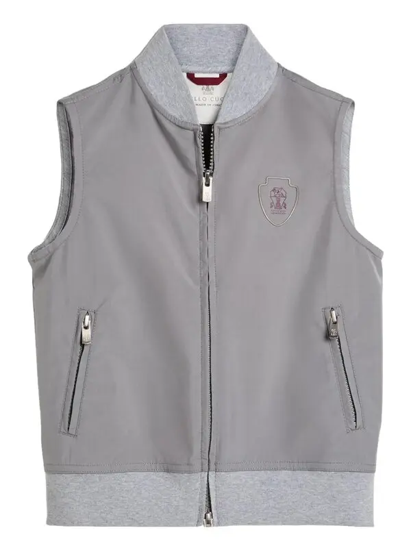 Brunello Cucinelli Zip-up Waistcoat With Rib Knit Details - Grey