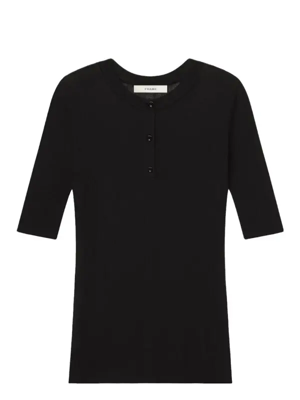 FRAME The Henley Rib Tee - Black