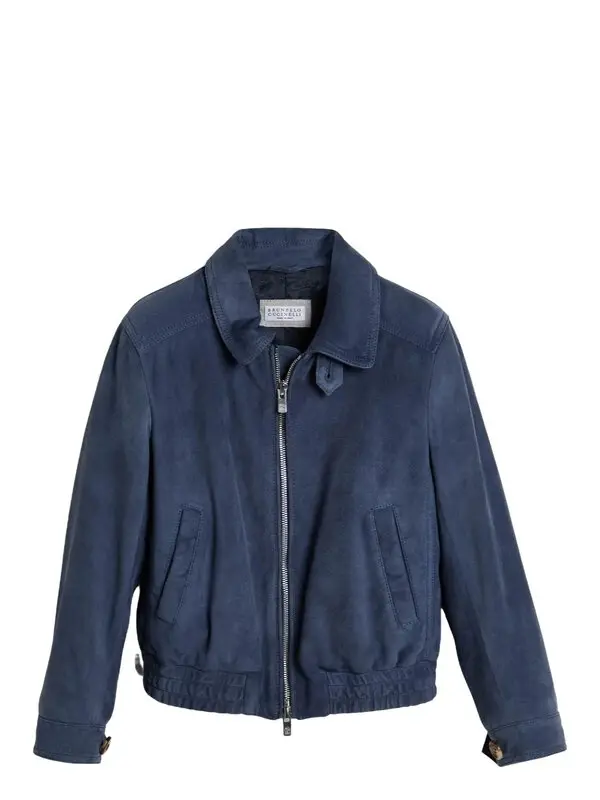 Brunello Cucinelli Suede Bomber Jacket - Blue