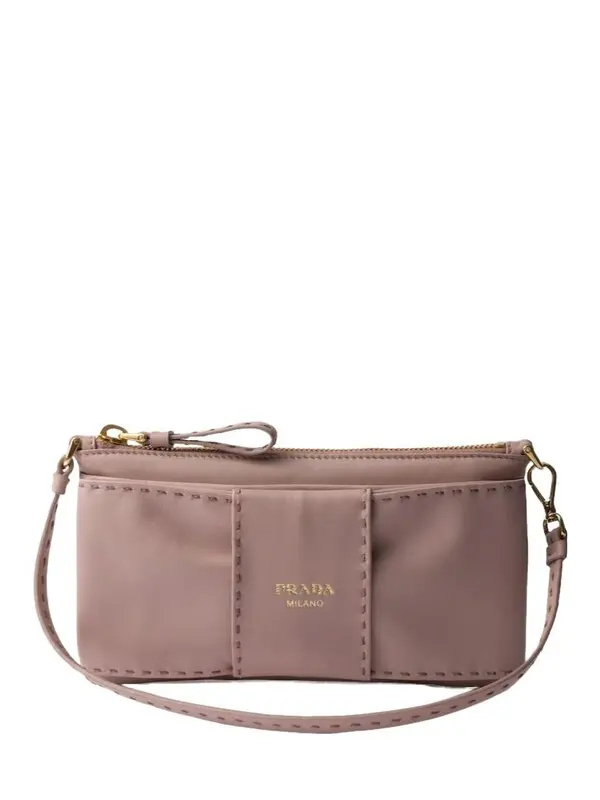 Prada Nappa Leather Zip-up Pouch With Bow Detail - Opal
