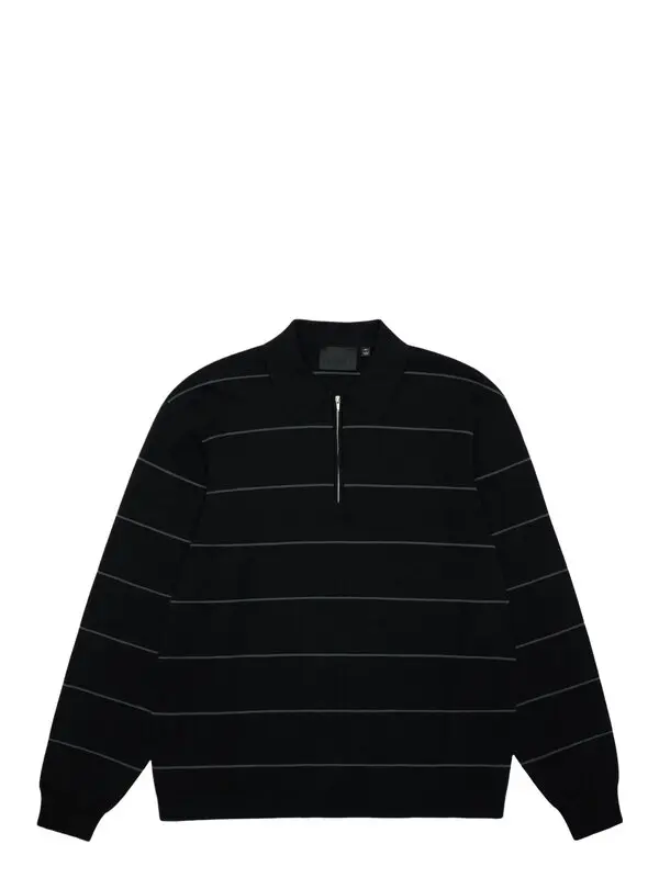 Rains Striped Knit Long-sleeved Polo Shirt - Black