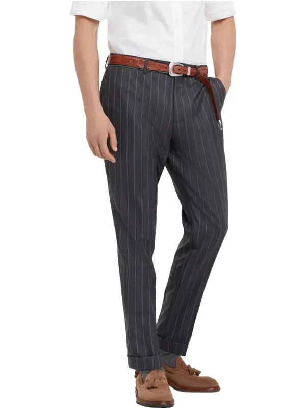 Brunello Cucinelli Virgin-wool Pinstripe Trousers - Grey