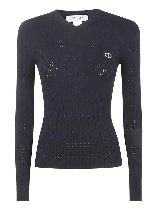 TWINSET Perforated Knit Sweater - Black
