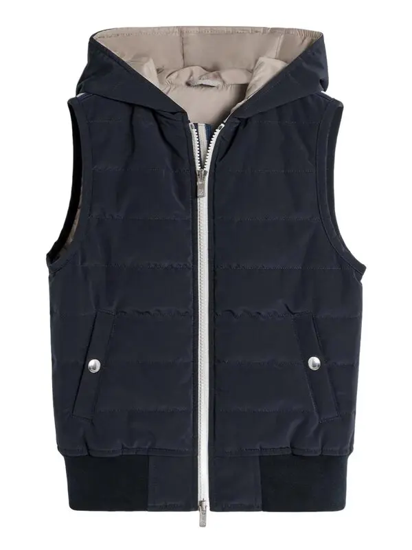 Brunello Cucinelli Quilted Hooded Gilet - Blue