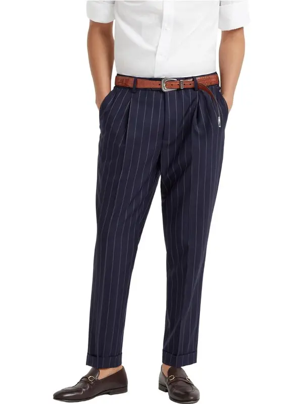 Brunello Cucinelli Tapered-leg Wool Trousers - Blue