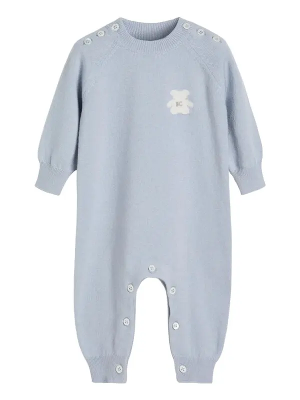 Brunello Cucinelli Cashmere Teddy Appliqué Coverall - Sky-blue